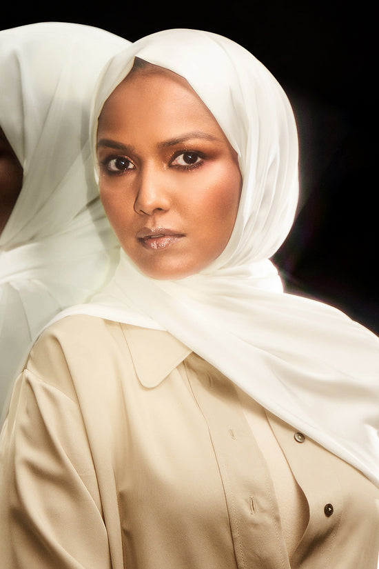 Ivory Satin Hijab – Haute Hijab